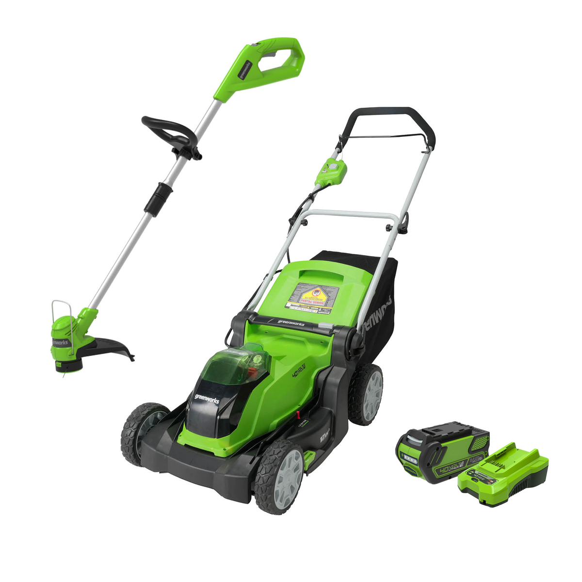 40V 17" Lawn Mower & 40V 12" String Trimmer Combo Kit, 4.0Ah Battery a ...