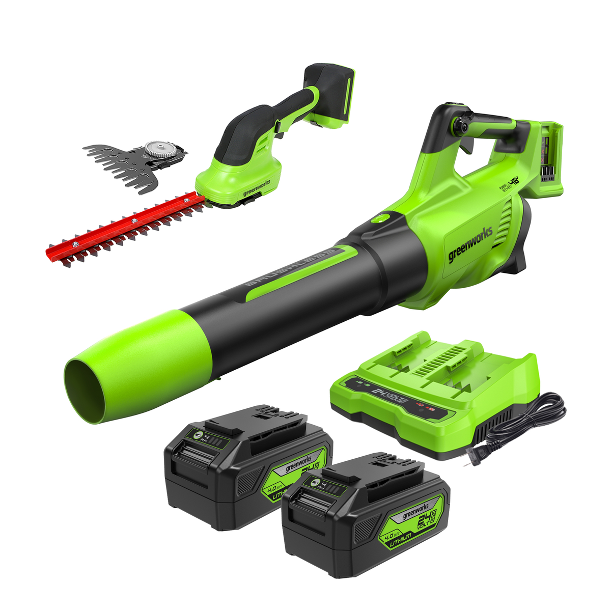 48V (24V x 2) Axial Jet blower & Shear Shrubber Combo, (2) 4.0Ah Batte ...