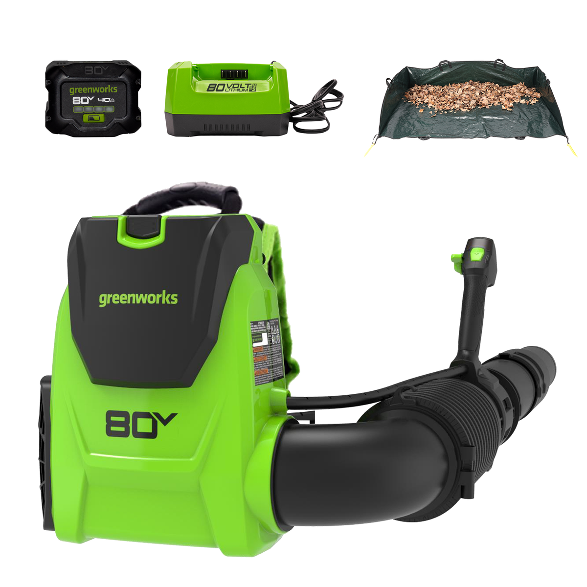 80V 780 CFM - 205 MPH Brushless Backpack Blower, 4.0Ah Battery and Cha ...