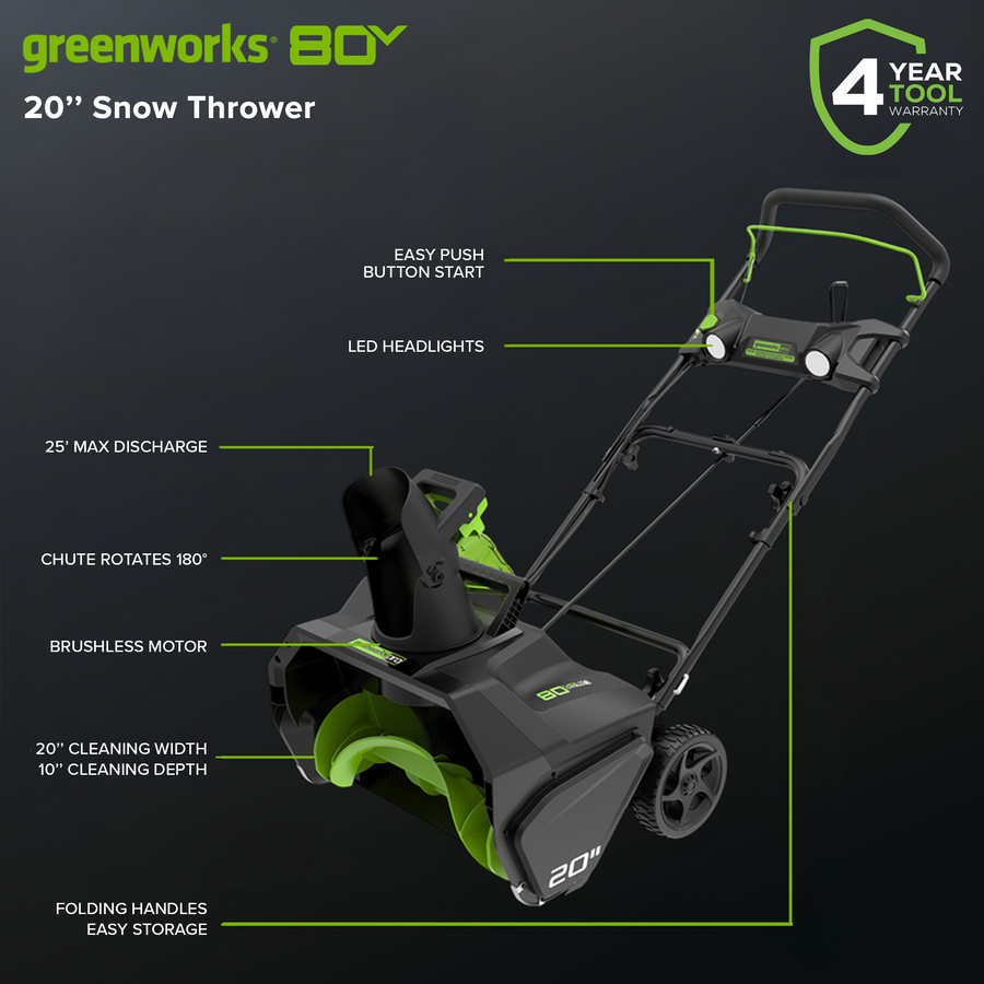 Greenworks PRO 80V 20" Cordless Snow Thrower (Tool Only) – Greenworks ...