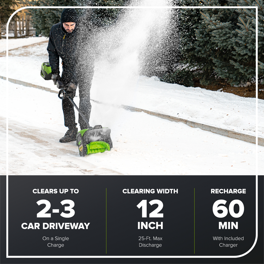 Greenworks 80V 12" Brushless Snow Shovel, 2.0Ah Battery and Charger In ...