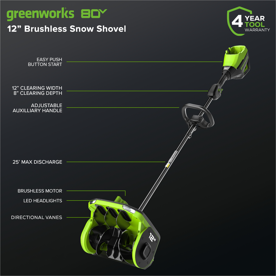 80V Brushless 12" Snow Shovel with Directional Vane (Tool Only ...