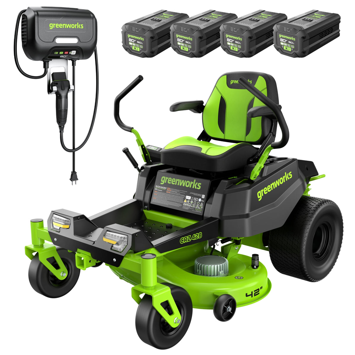 80V 42" CROSSOVERZ Zero Turn Lawn Mower, (4) 5.0Ah Batteries and (600W ...