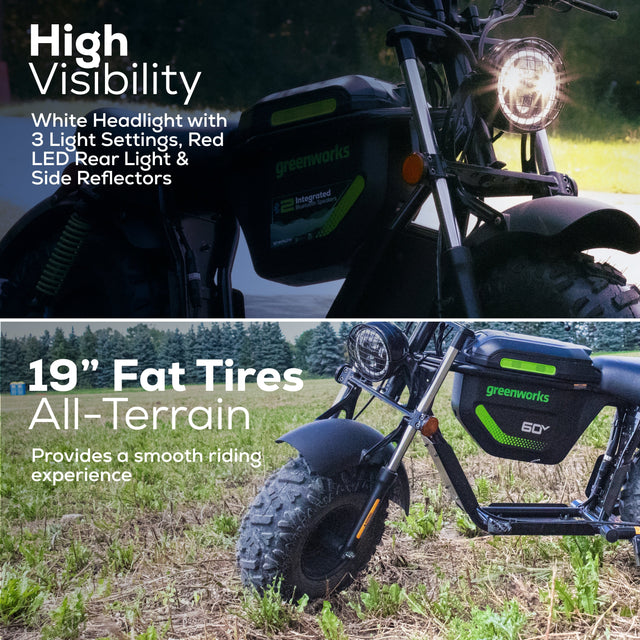 60V STEALTH Series Electric Mini-Bike, (2) 8.0Ah Batteries and Dual-Po ...